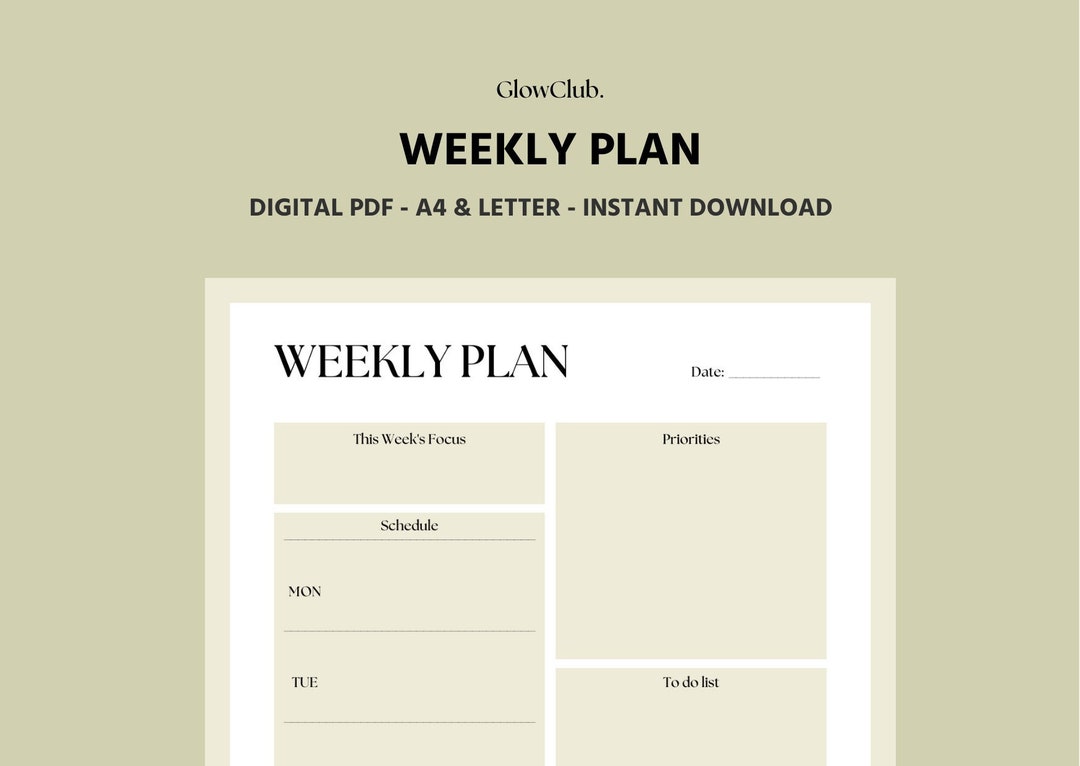 Weekly Planner Template, Fillable Planner, Minimalist Weekly Planner ...