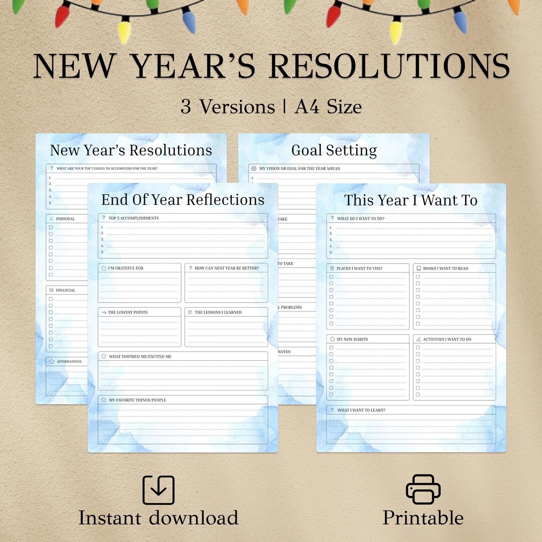 New Year Resolution Printable Bundle, New Year's Resolution Planner ...