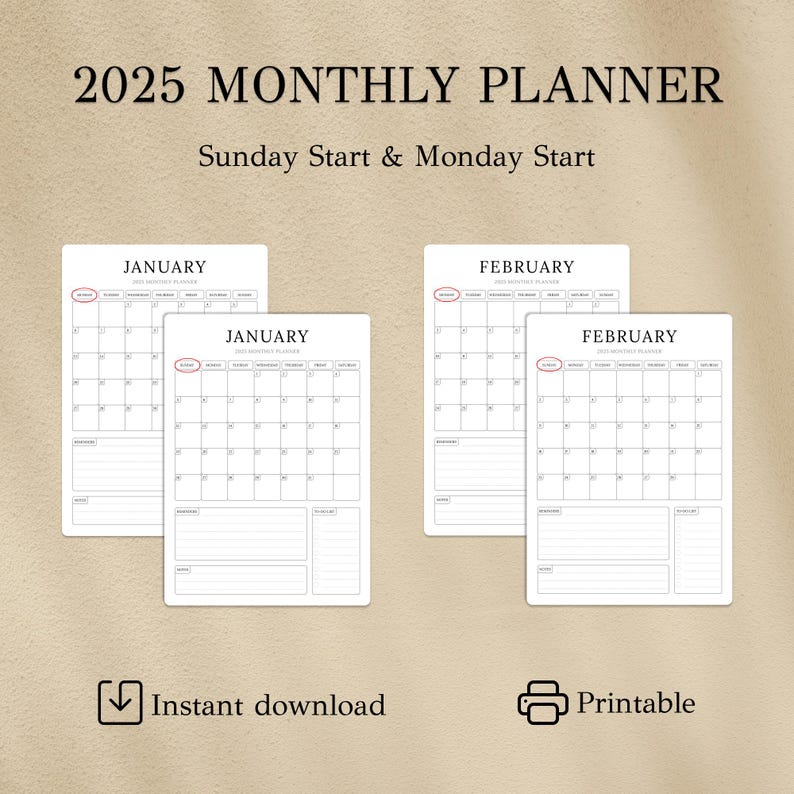 2025 Monthly Planner, Monthly Calendar, Monthly Organizer, Month at a ...