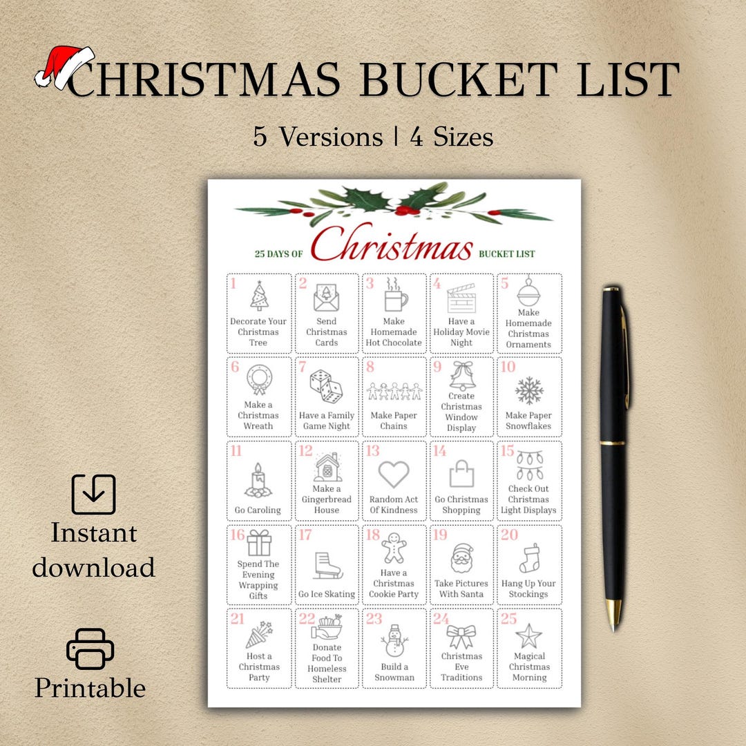 Christmas Bucket List, Christmas Activity List, PRINTABLE, Printable ...