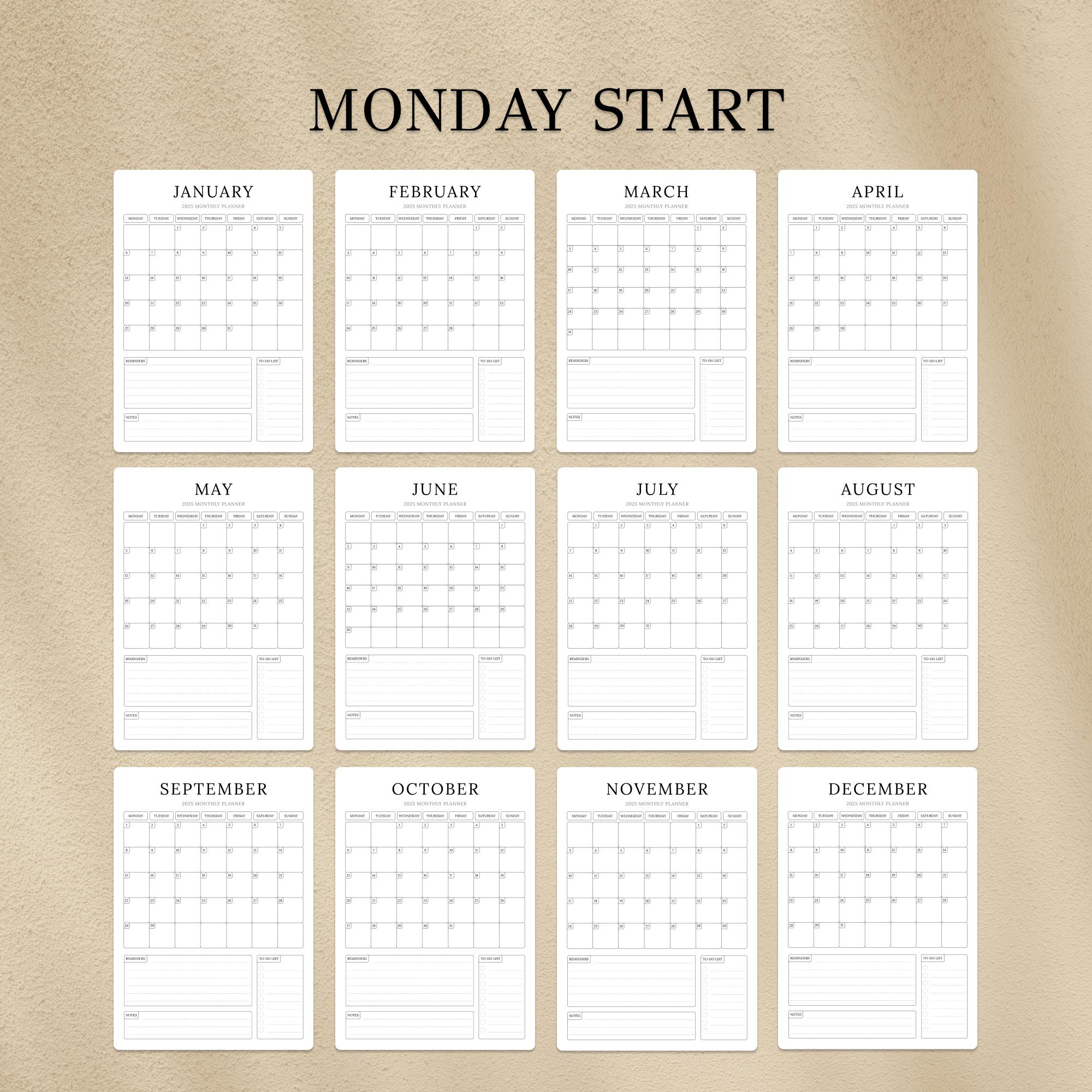 2025 Monthly Planner, Monthly Calendar, Monthly Organizer, Month at a ...