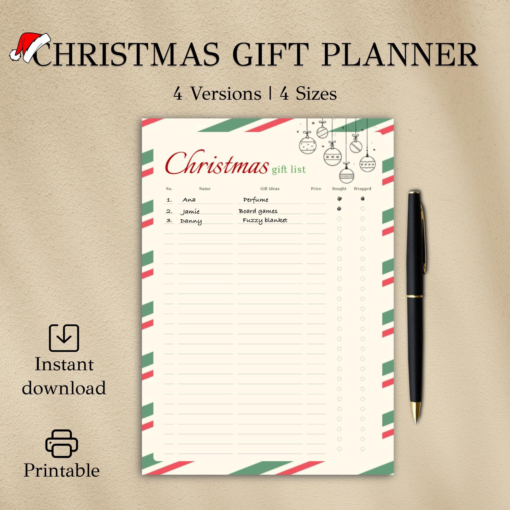 Printable Christmas Gift List Planner, Budget Tracker (digital Download ...
