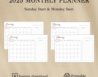 2025 Monthly Planner, Monthly Calendar, Monthly Organizer, Month at a ...