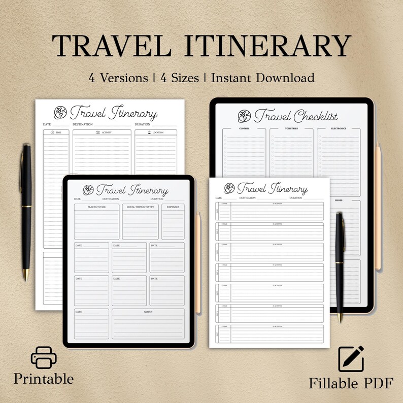 Printable Travel Itinerary | Vacation Planner With Checklist (PDF ...