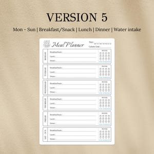 Weekly Meal Planner Printable, Calorie and Water Tracker (a4/a5/half ...