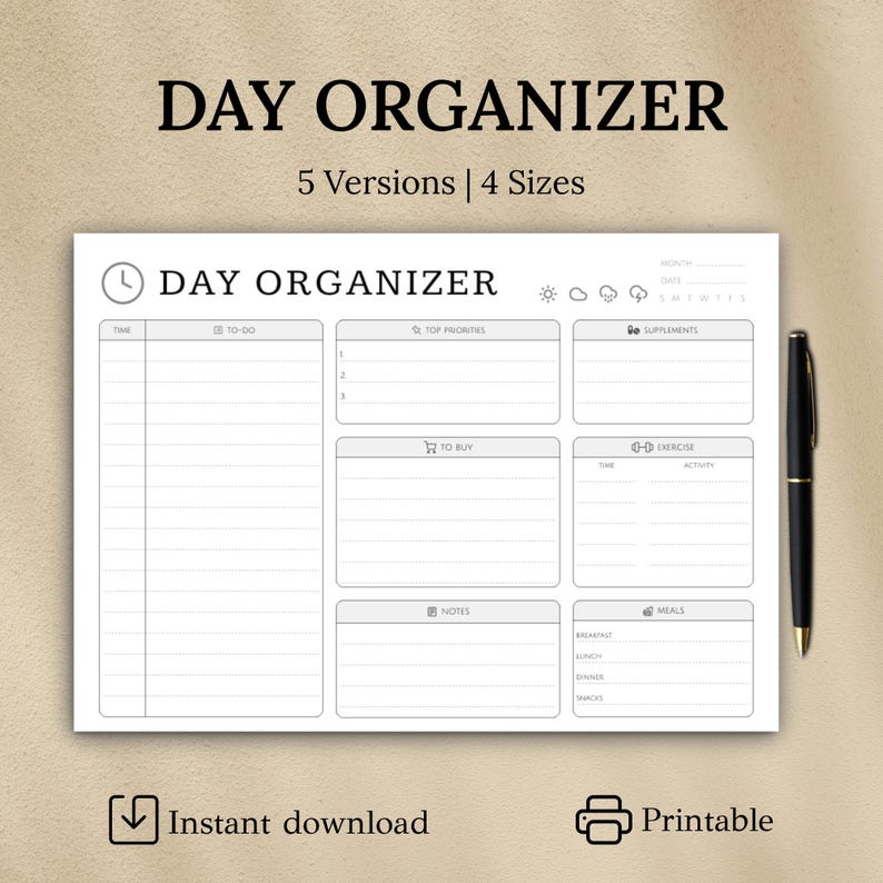 Printable Daily Planner, Daily Organizer, Priorities With Buying ...