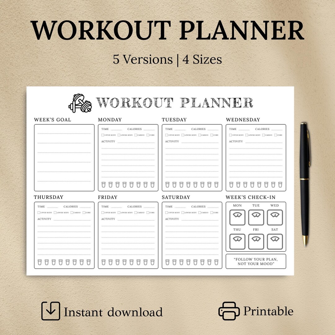 Printable Workout Planner, Week's Goal, Activity Tracker, Fitness Goals ...