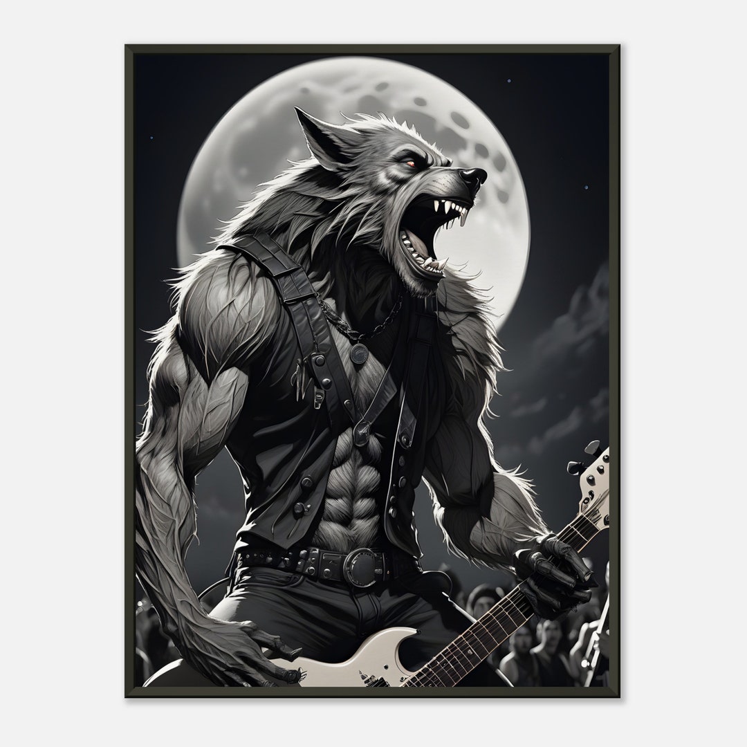 Metal Framed Wall Art, Werewolf Playing Guitar. - Etsy