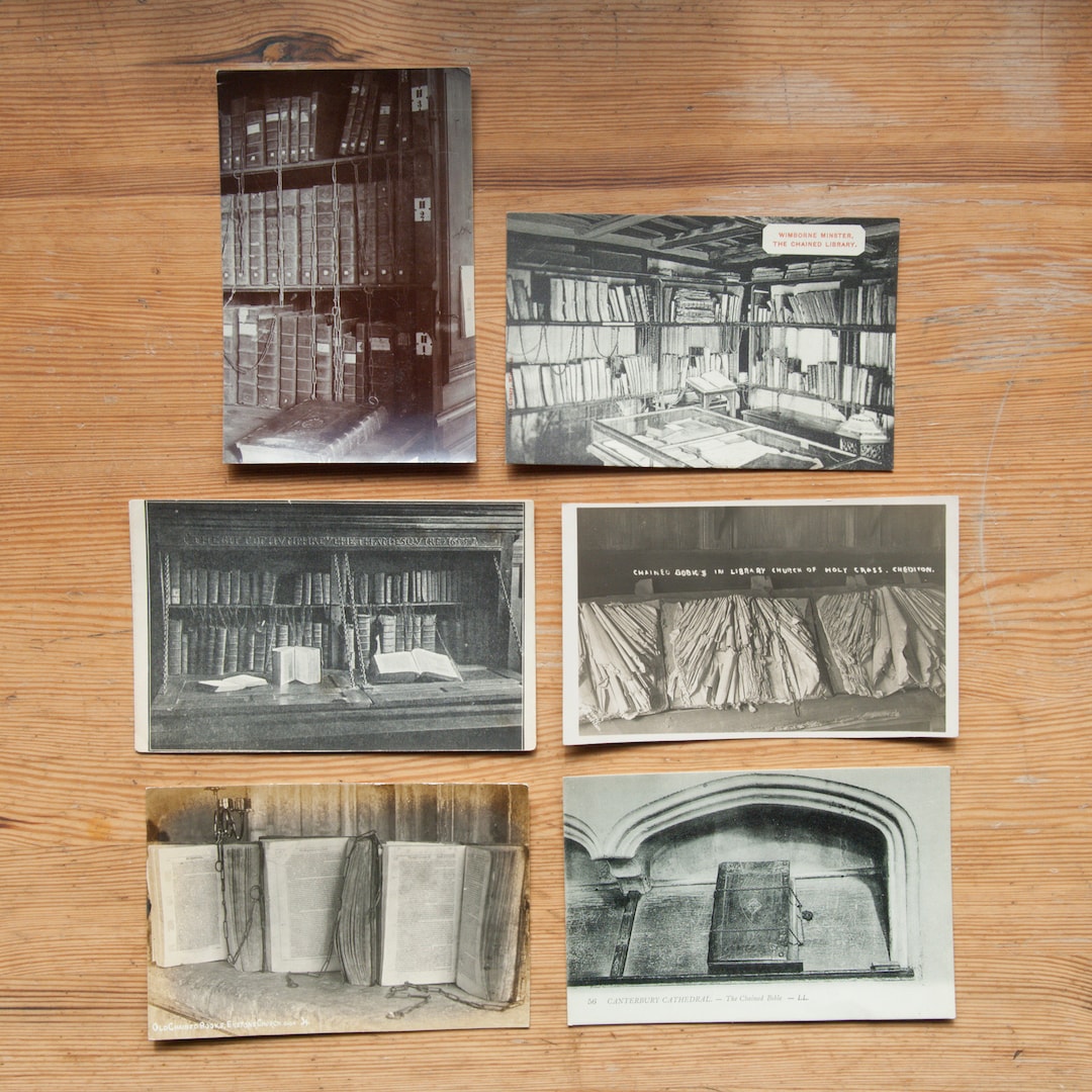 Six Vintage Postcards of Chained Library Books Includes Canterbury ...
