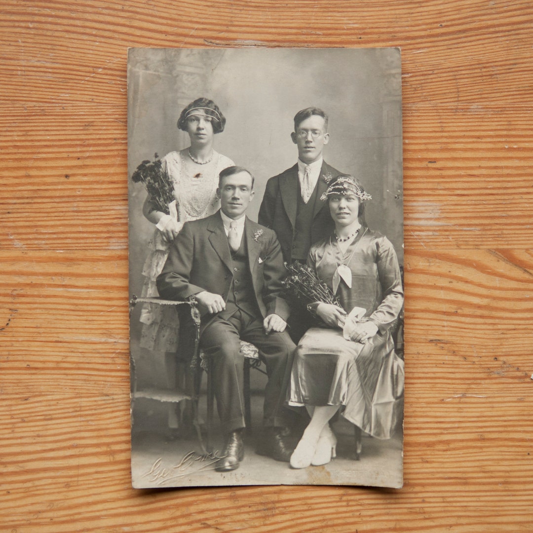 Vintage Postcard | Portrait of Four Family Members | Studio Photograph ...