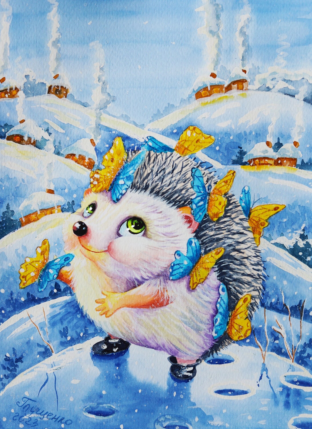 Ukrainian Hedgehog With Butterflies Cute Illustration Unique - Etsy