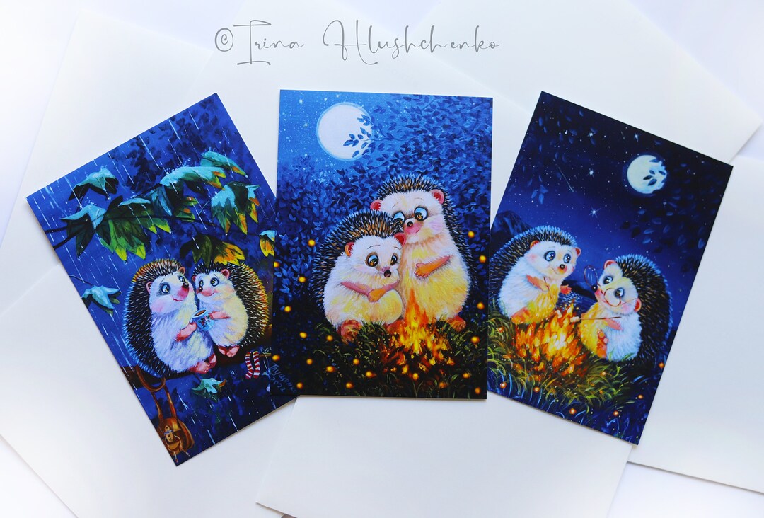Hedgehog Postcard Set of 3, Cute Custom Postcard, Set Funny Birthday ...