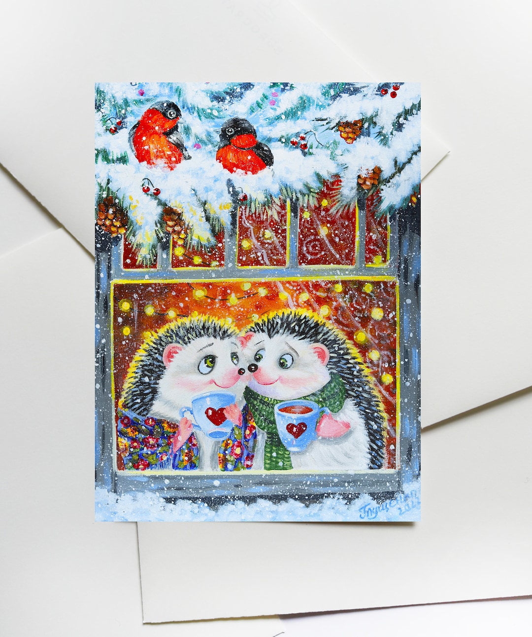 Christmas Card, Winter Fairy Tale Postcard, Hedgehogs Postcard ...