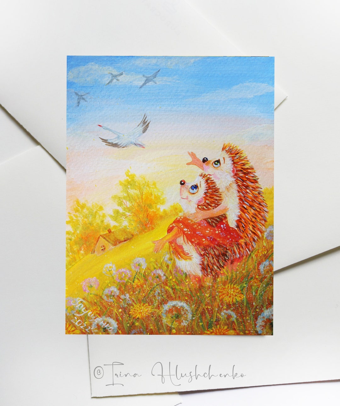 Hedgehogs Hugging Personalized Art Postcard, Hedgehog Lover Gift ...