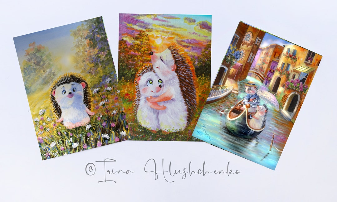 Hedgehog Postcard Set of 3, Cute Custom Postcard, Funny Birthday Set ...