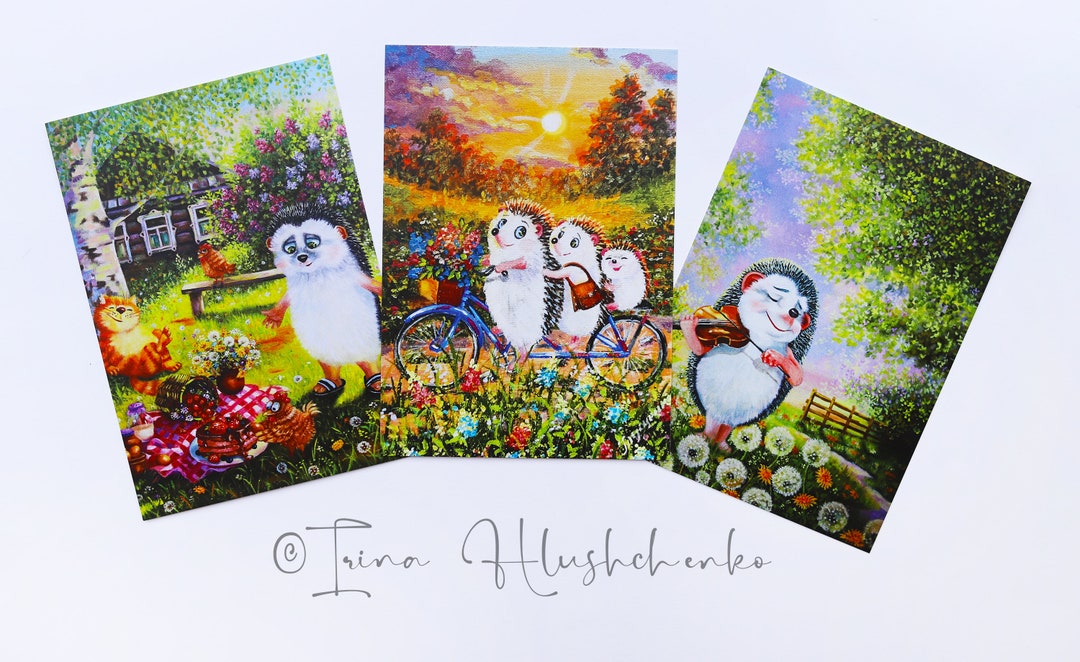 Hedgehog Postcard Set of 3, Cute Custom Postcard, Set Funny Birthday ...