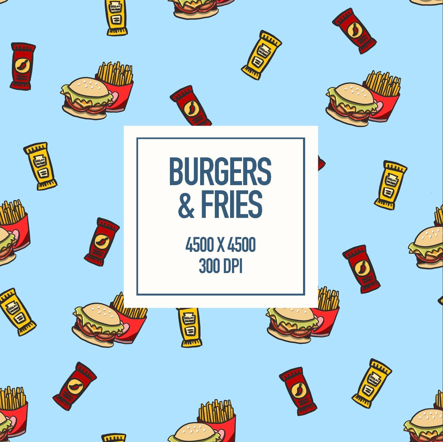 Printable Burger & Fries Digital Art Pattern - Etsy