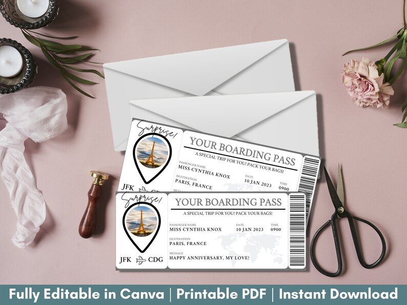 Editable Boarding Pass Ticket Template | Surprise Airline Flight Gift ...