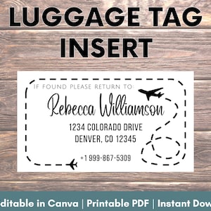 Editable Luggage Tag Insert | Travel Tag Insert | Suitcase Tag Insert ...