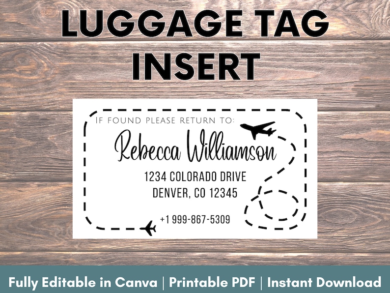 Editable Luggage Tag Insert | Travel Tag Insert | Suitcase Tag Insert ...