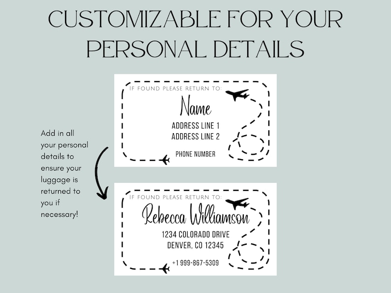 Editable Luggage Tag Insert | Travel Tag Insert | Suitcase Tag Insert ...