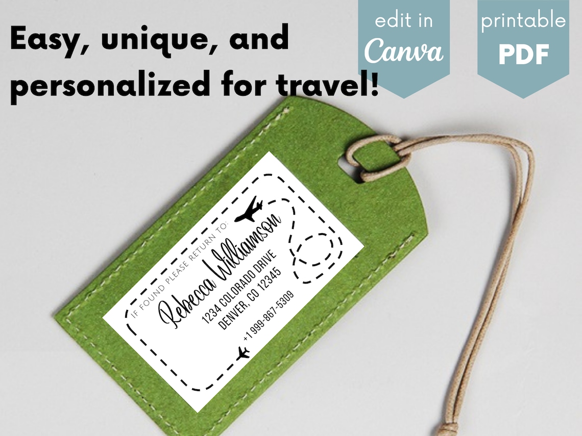 Editable Luggage Tag Insert | Travel Tag Insert | Suitcase Tag Insert ...