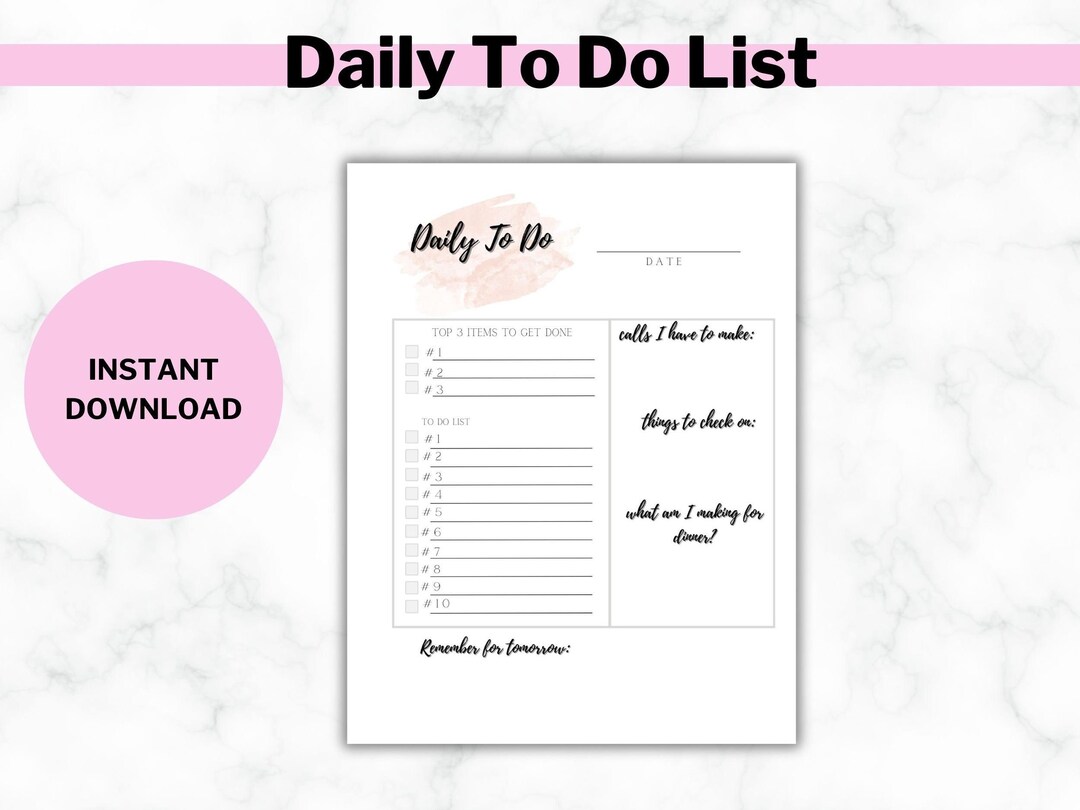 Daily to Do List | Instant Download Daily Tracker & Productivity ...