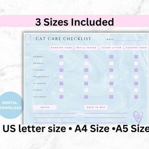 Cat Care Checklist: Daily Pet Chore Tracker (digital Download) - Etsy