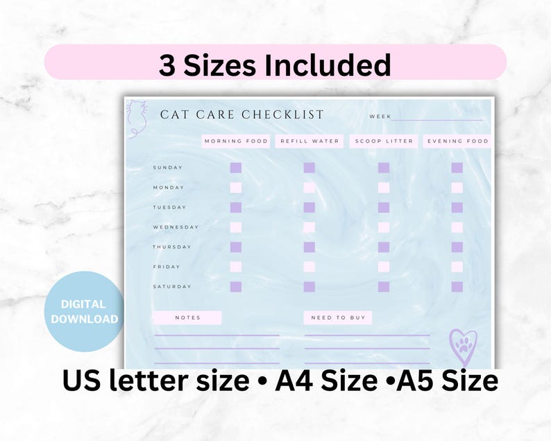 Cat Care Checklist: Daily Pet Chore Tracker (digital Download) - Etsy