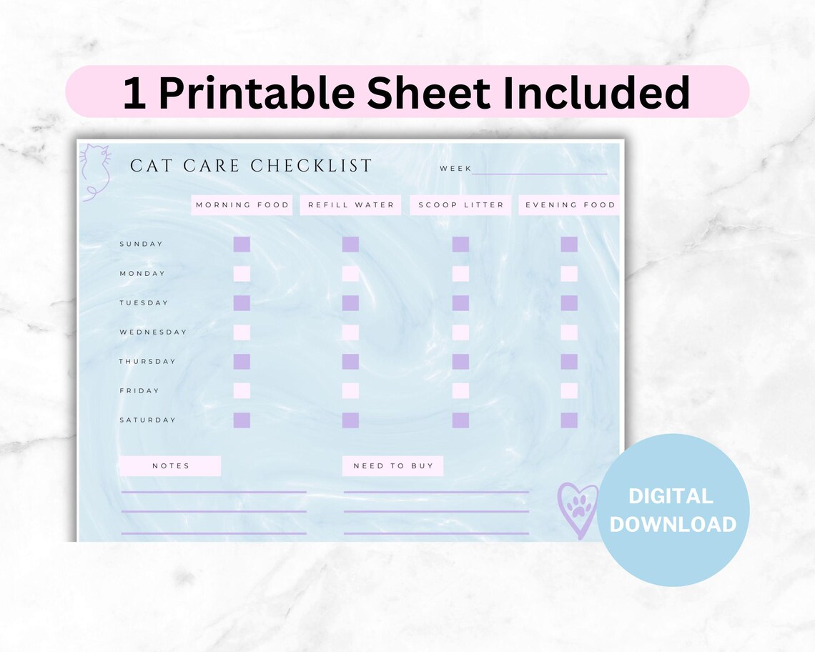 Cat Care Checklist: Daily Pet Chore Tracker (digital Download) - Etsy
