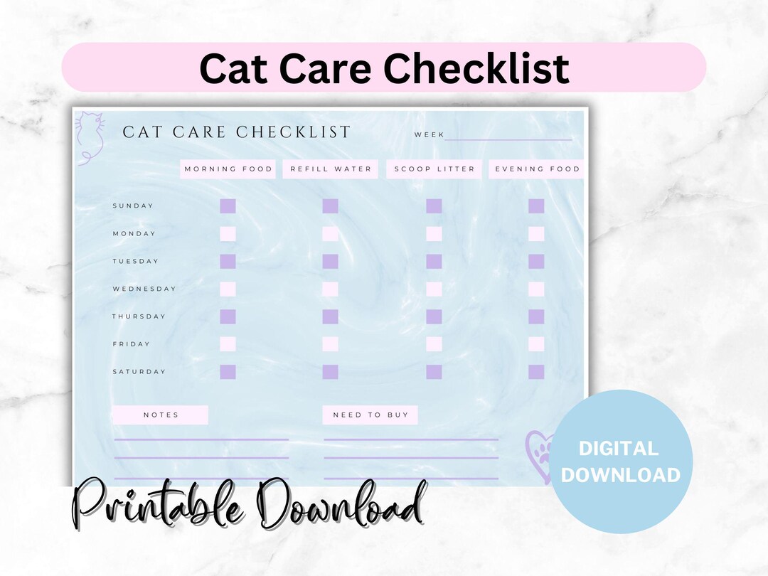 Cat Care Checklist: Daily Pet Chore Tracker (digital Download) - Etsy