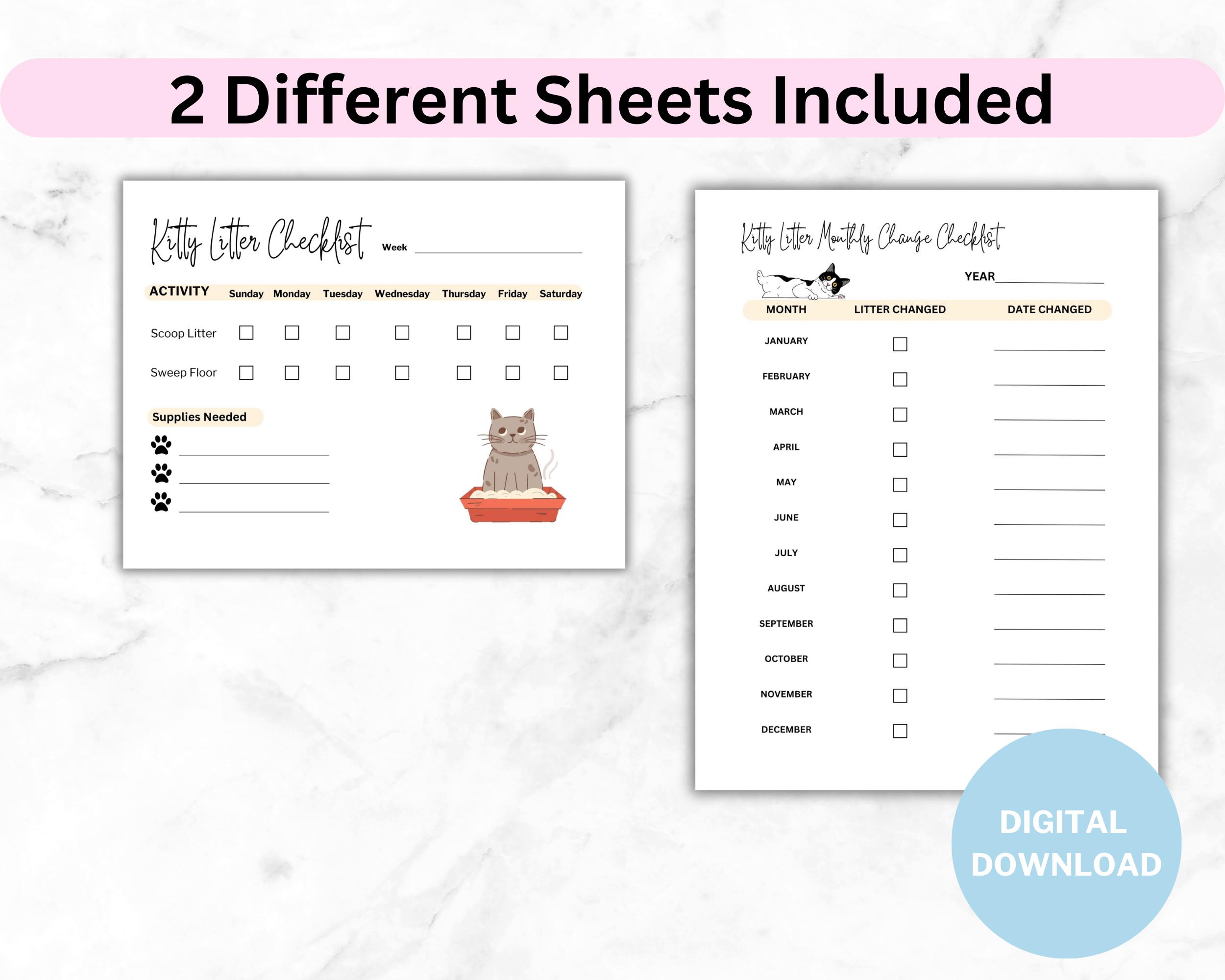 Cat Chore Chart Printable – Kitty Litter Maintenance Checklist | Pet ...