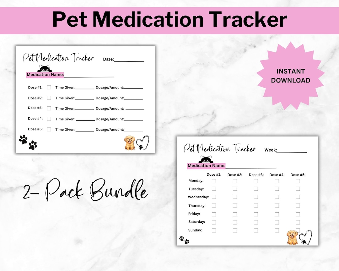 Pet Medication Log|printable Tracker and Weekly Organizer for Pet Meds ...