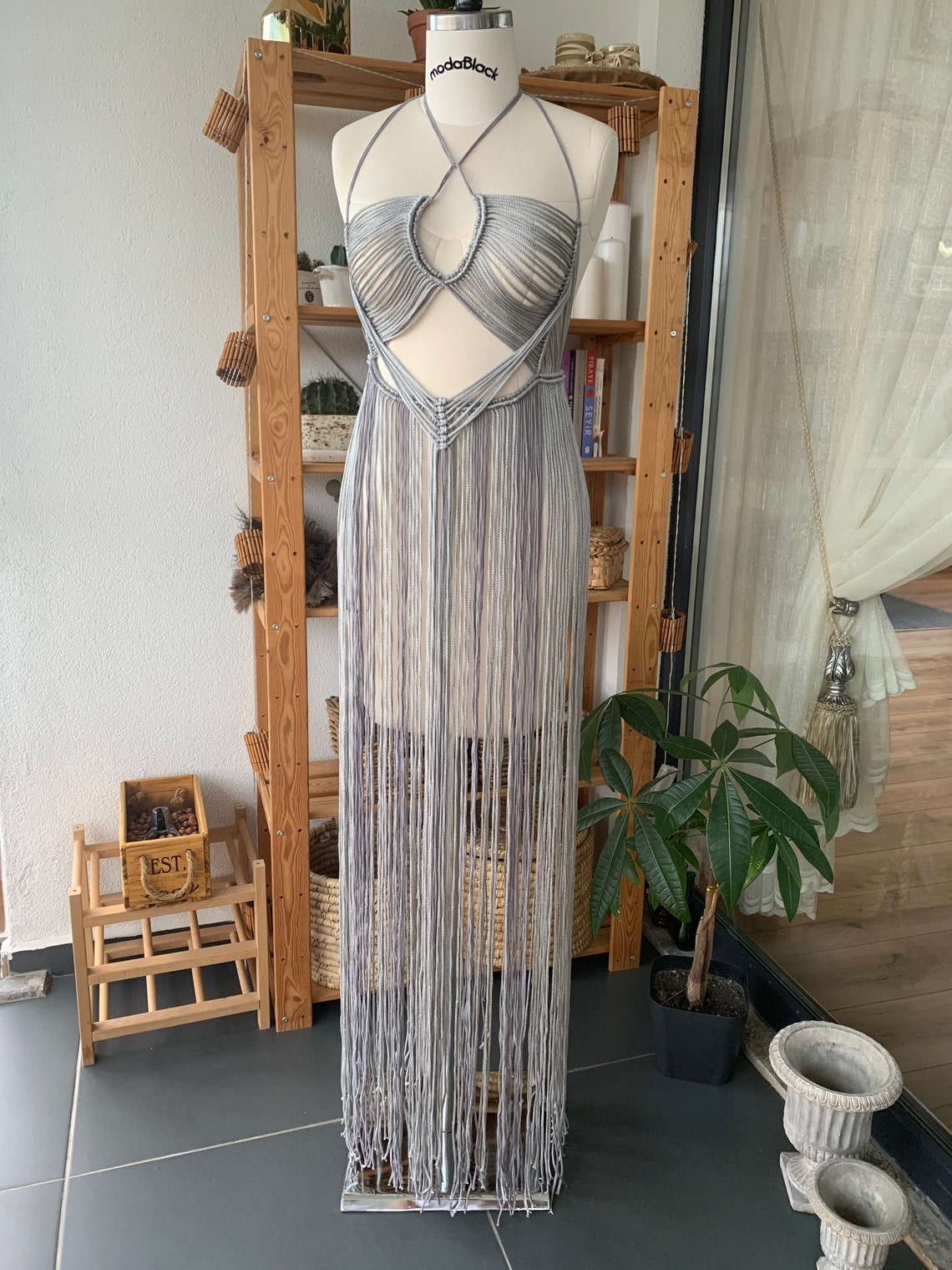 Cross Drawstring Gray Dress, Macrame Dress, Festival Women,burning Man ...