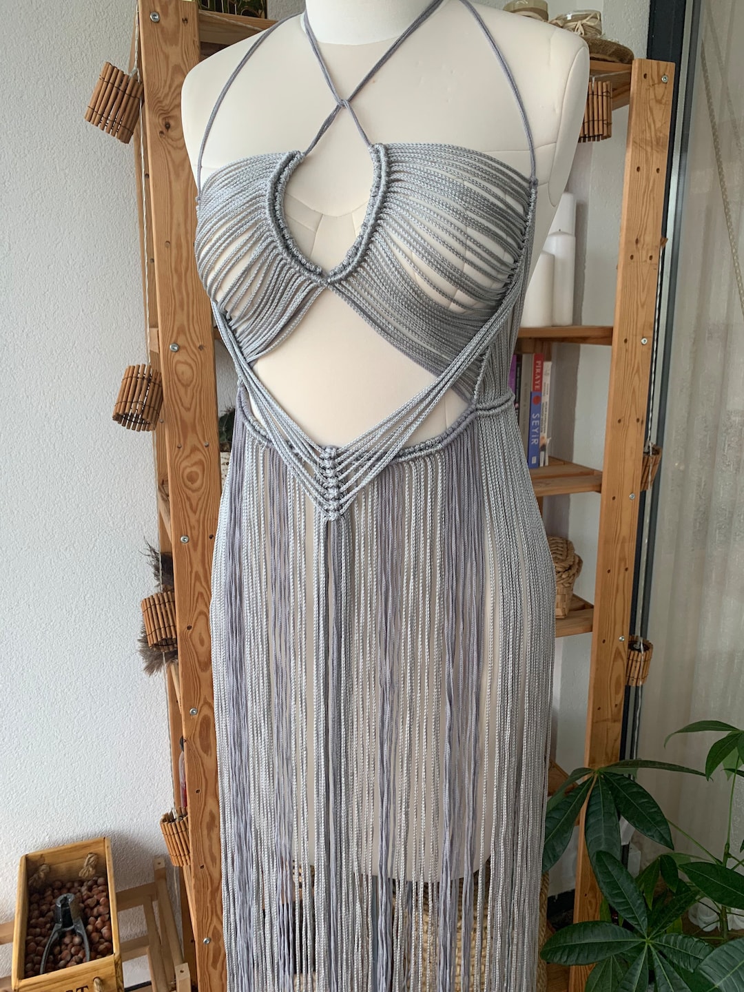 Cross Drawstring Gray Dress, Macrame Dress, Festival Women,burning Man ...