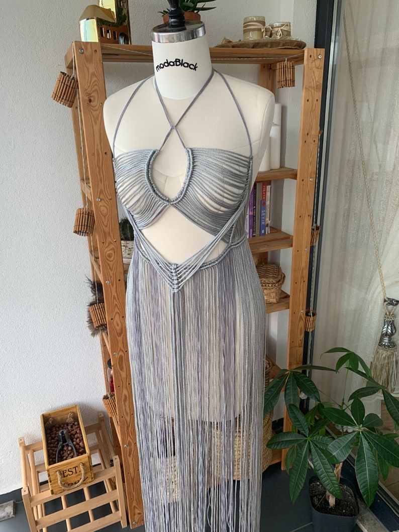 Cross Drawstring Gray Dress, Macrame Dress, Festival Women,burning Man ...