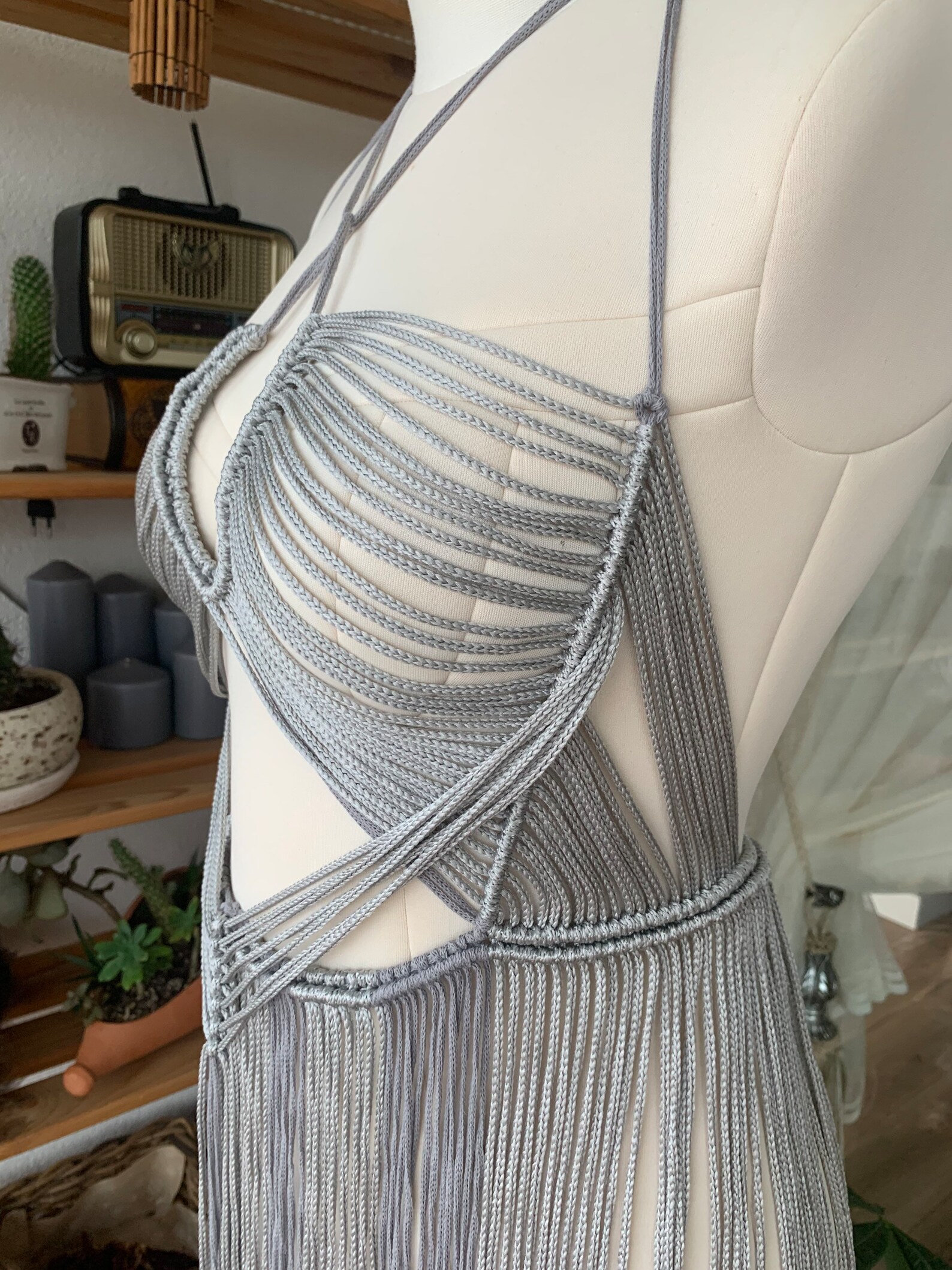 Cross Drawstring Gray Dress, Macrame Dress, Festival Women,burning Man ...