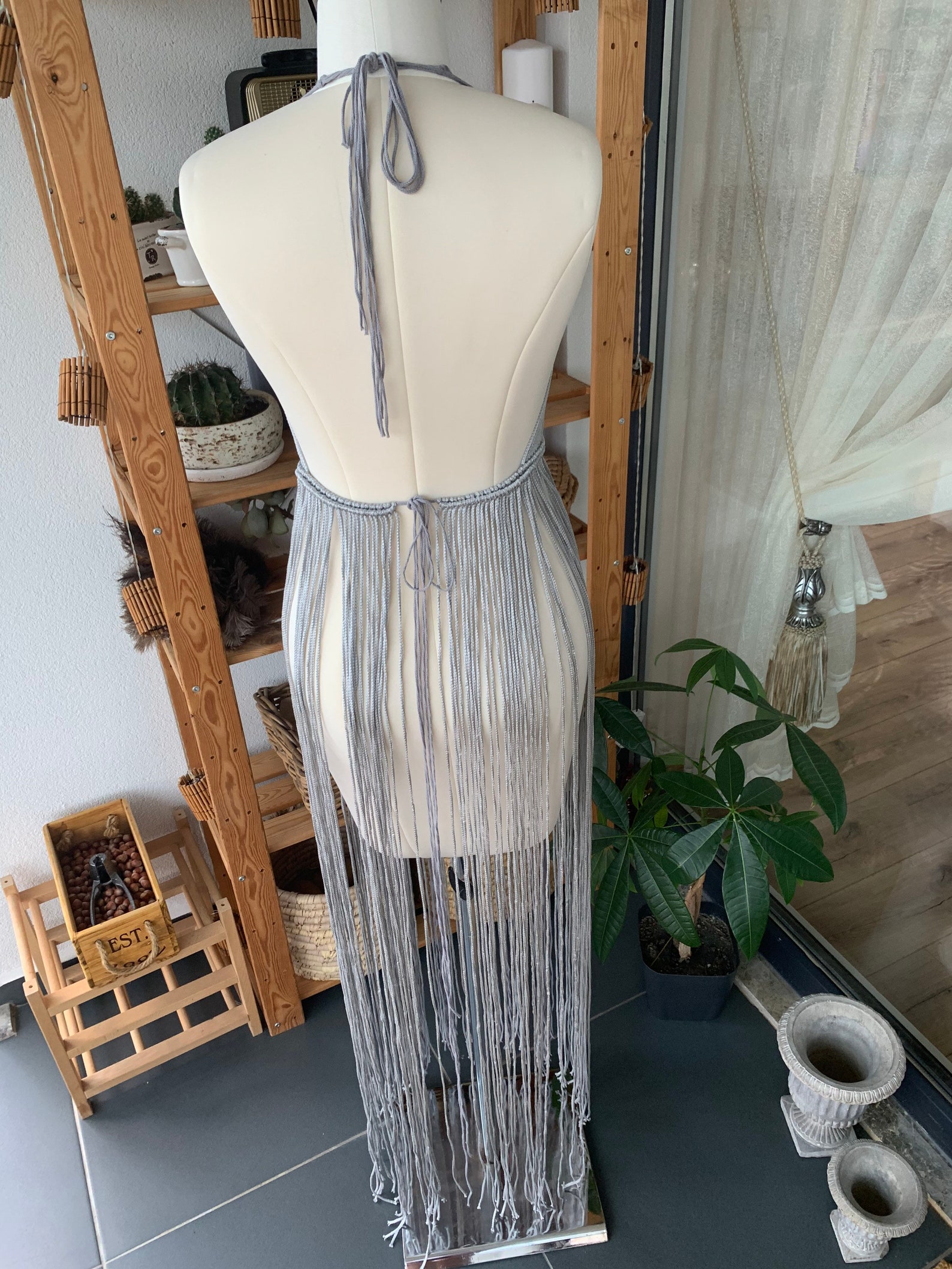 Cross Drawstring Gray Dress, Macrame Dress, Festival Women,burning Man ...