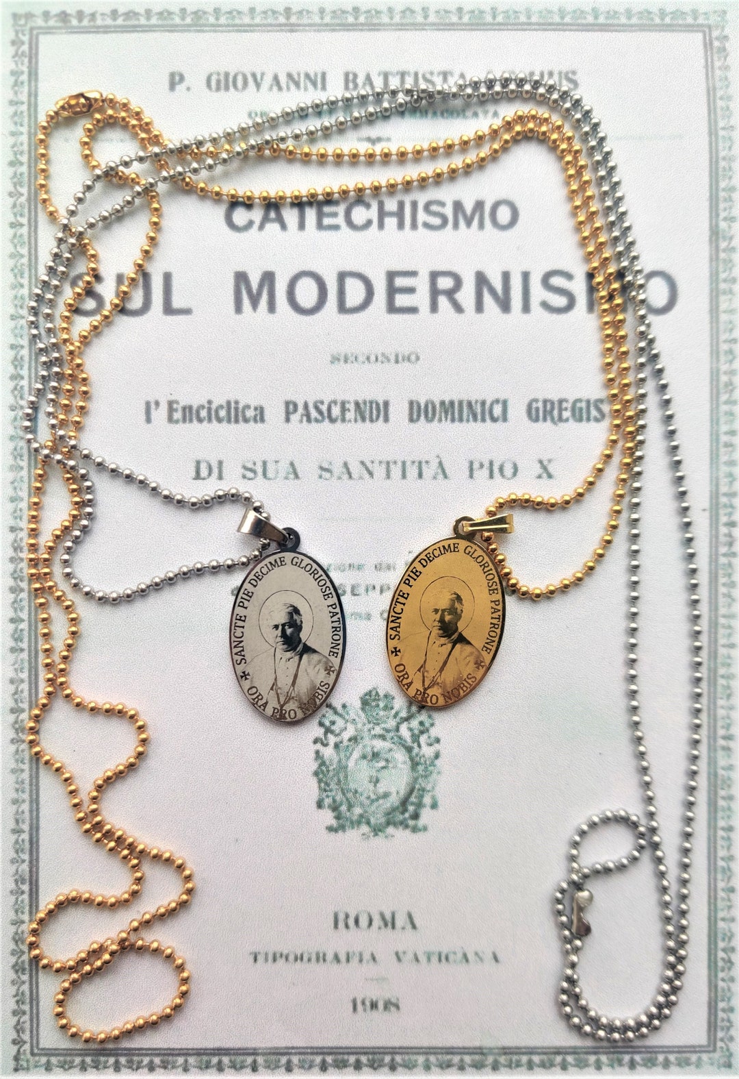 Saint Pius X Pendant and the Symbol of the United Hearts of Saint Mary ...