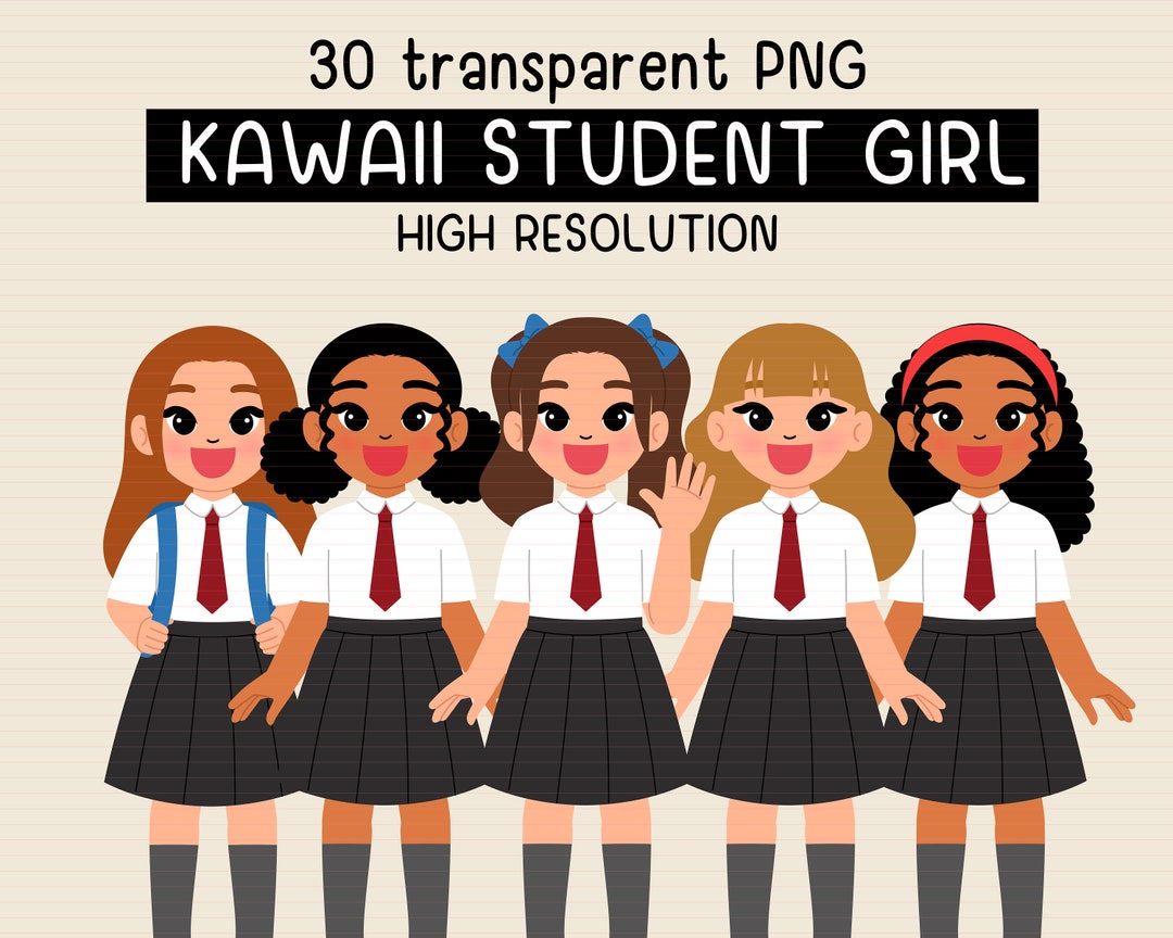 30 Student Girl Clip Art, Student Graphic, Kawaii Girl PNG, School Girl ...
