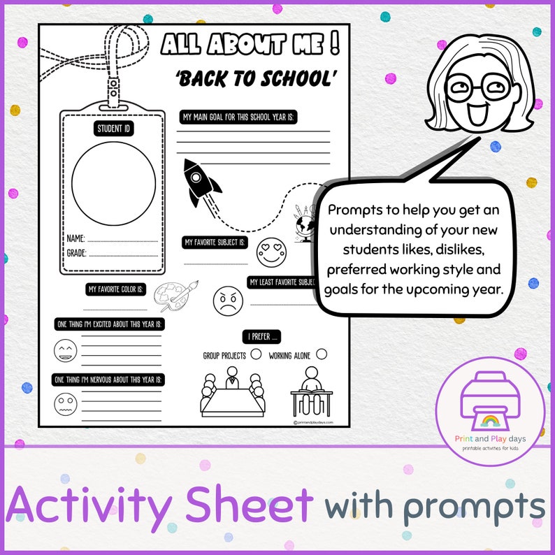 All About Me - Back to School Writing With Prompts Activity Sheet - Etsy