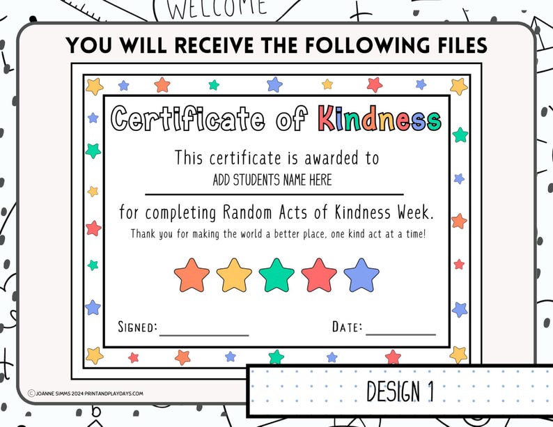 Kindness Award Certificate for Kids | Celebrate Acts of Kindness - Etsy