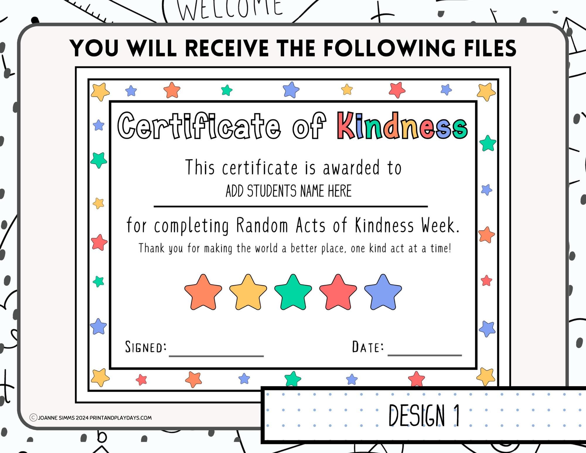 Kindness Award Certificate for Kids | Celebrate Random Acts of Kindness ...