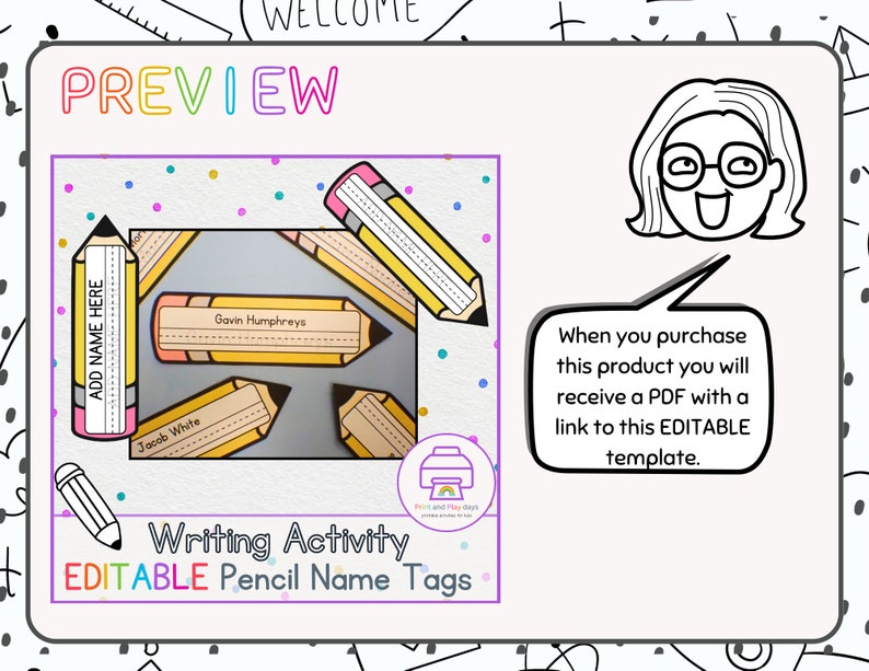 Student Name Tags . Personalised Desk Name Labels in Cute Pencil Design ...