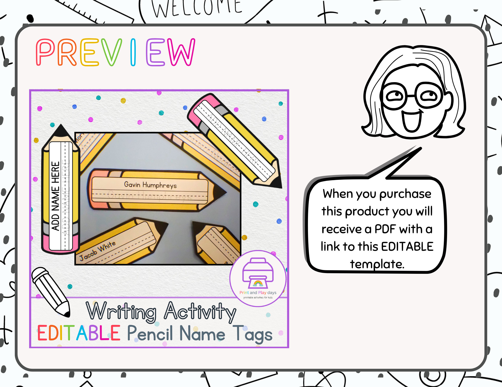 Student Name Tags . Personalised Desk Name Labels in Cute Pencil Design ...
