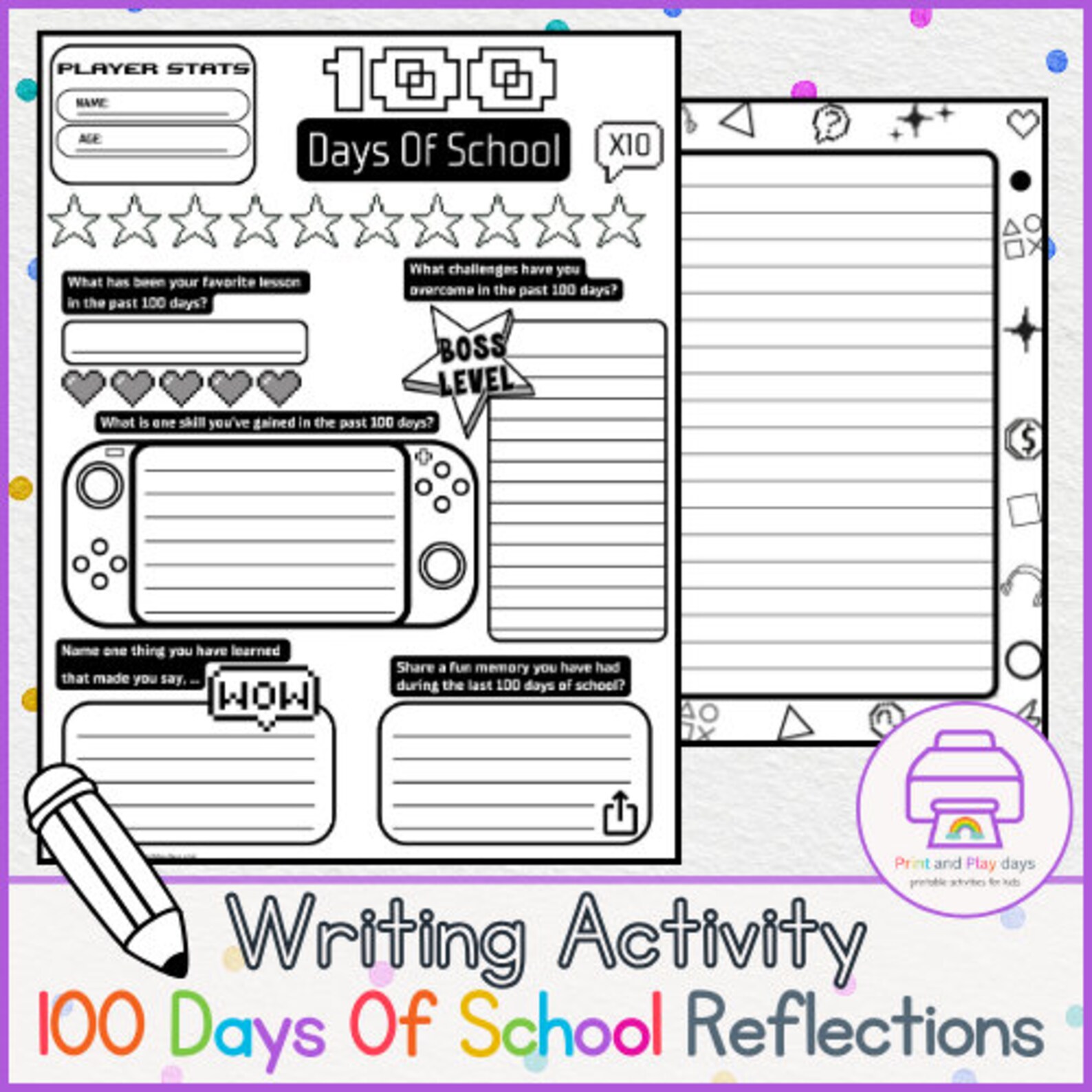 100th Day of School Snapshot Sheet | Reflection and Writing Frame - Etsy
