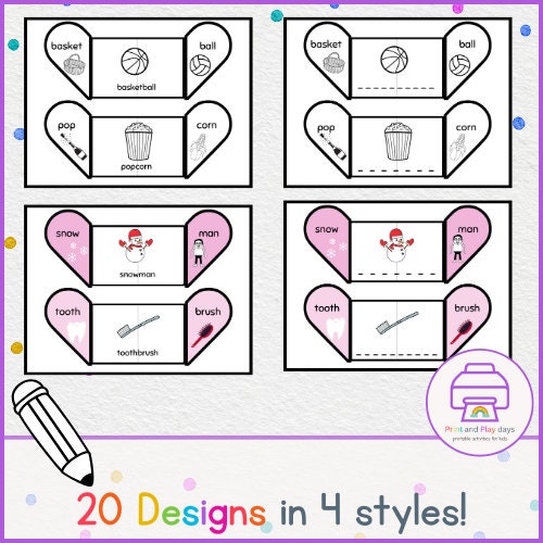 Valentine Heart Compound Words Activity | Homeschool Printable ...