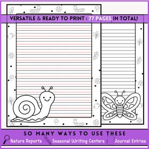 Insects and Bugs Lined Writing Paper for Kids | Primary, Narrow Lines ...