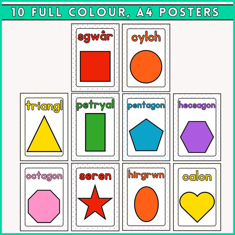 Welsh 'shapes' Display Posters | Posteri Siapiau | Rainbow Theme Welsh ...