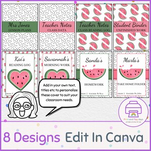 Teacher and Student Binder Covers Watermelon Theme Editable in CANVA ...